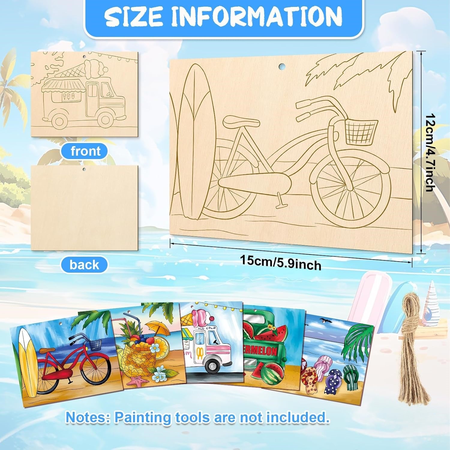 Buy Beach Theme Shape Wood DIY Art & Craft Base Pack of 9 Cliths