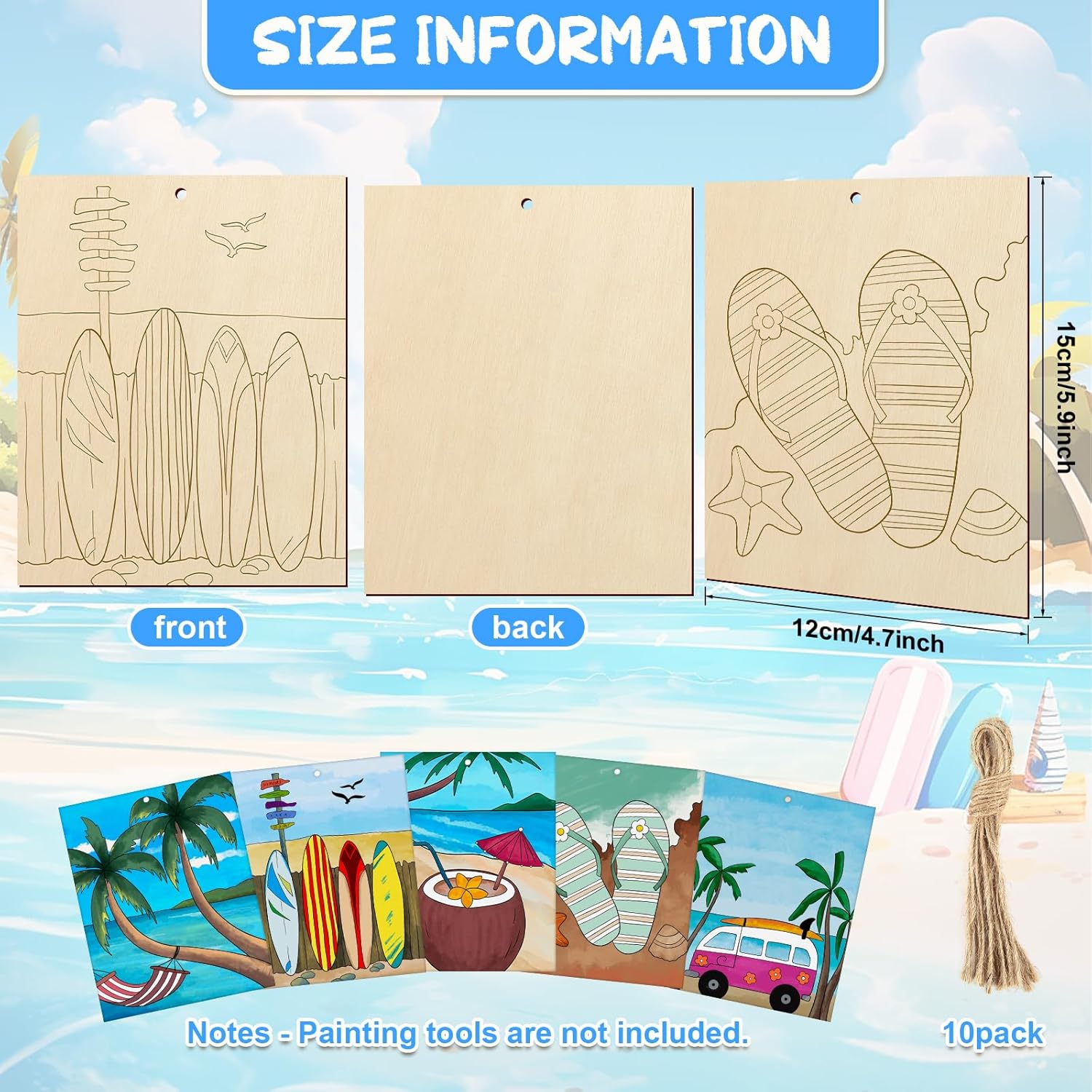 Buy Beach Theme Shape Wood DIY Art & Craft Base Pack of 10 Cliths