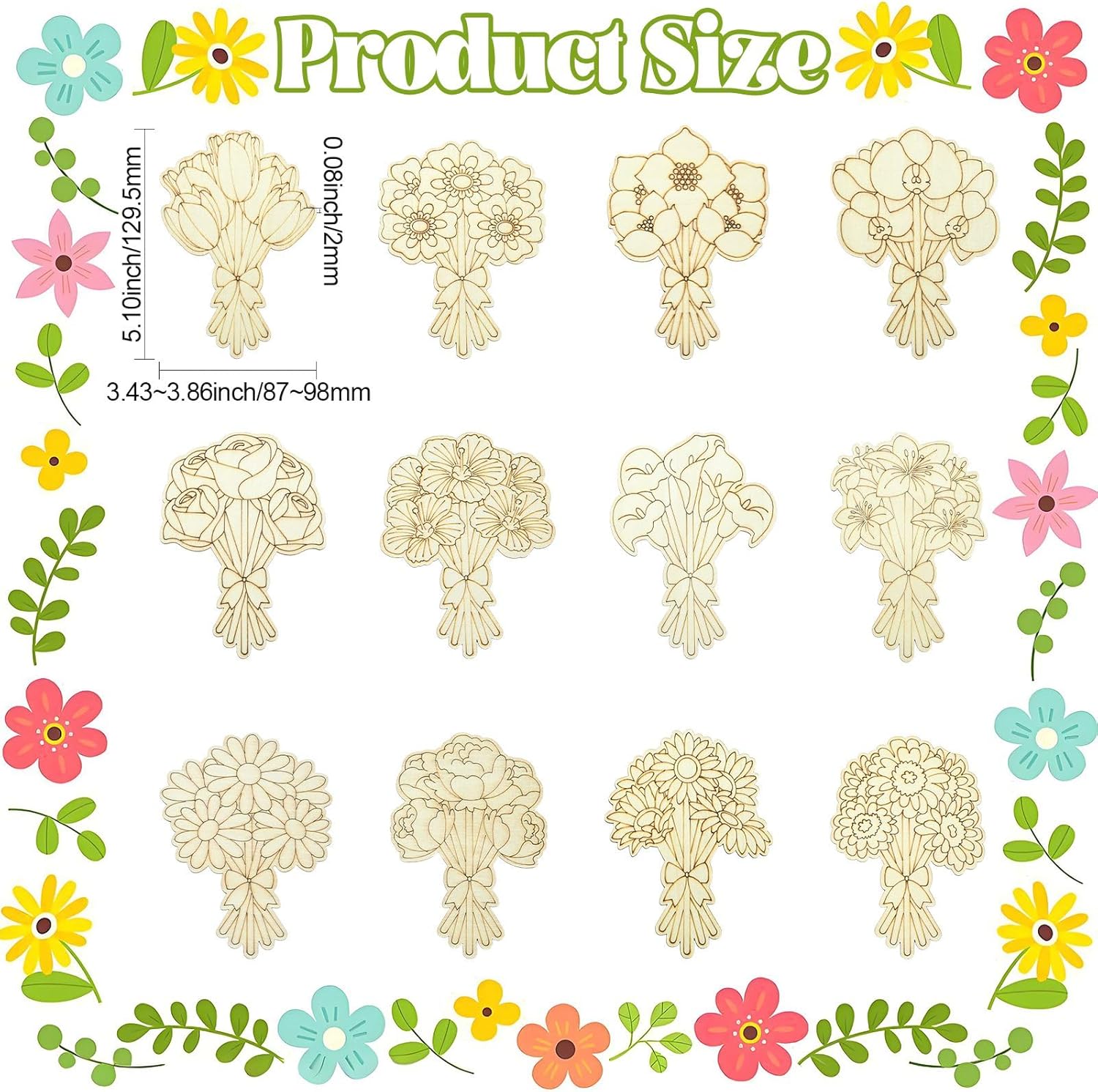 Buy Bouquet Flower Shape Wood DIY Art & Craft Base Pack of 24 Cliths