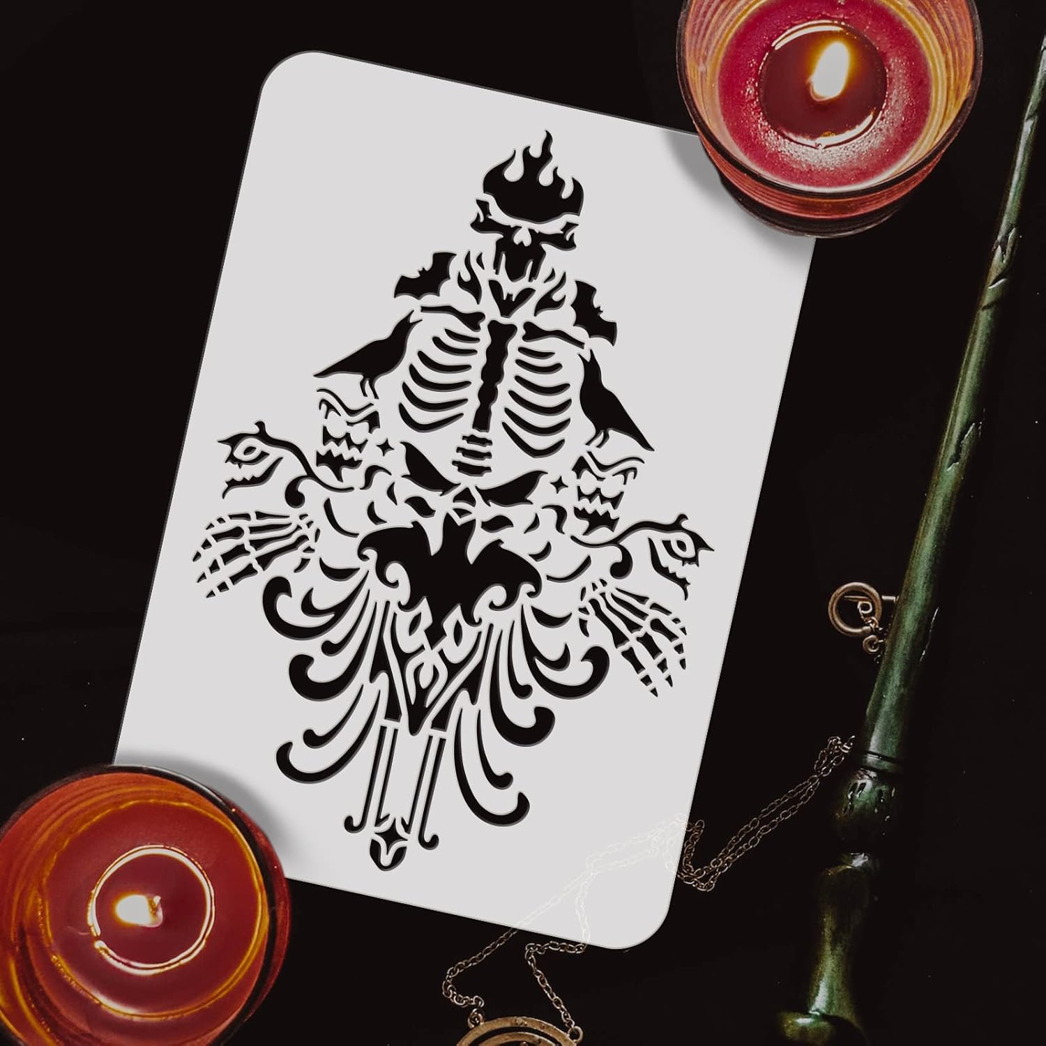 Buy 1Pcs Skeleton Stencil Haunted Mansion Crow Bat Pattern Cliths