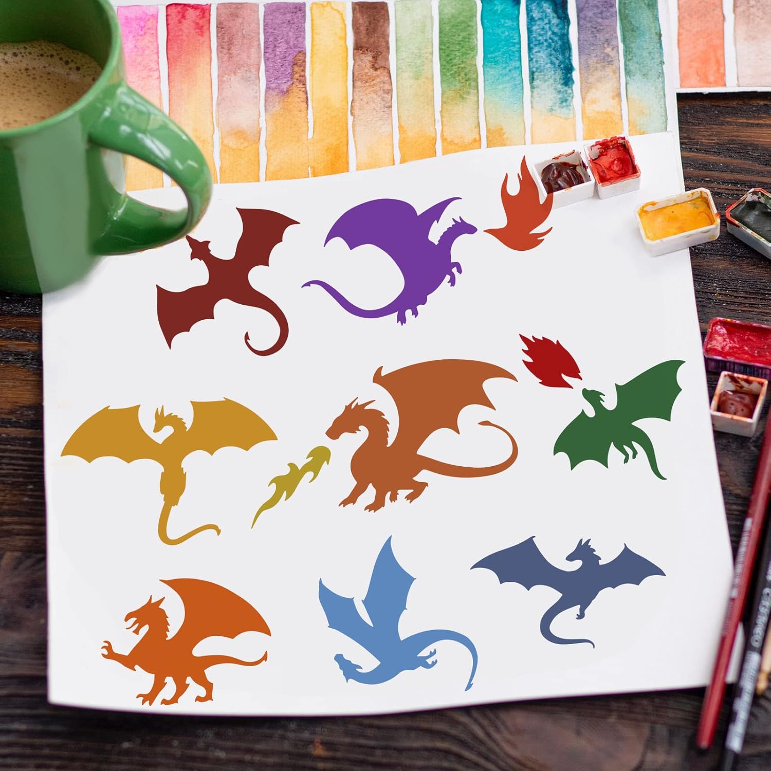Buy 1Pcs Dragons Stencil Plastic Flying Dragons Drawing Painting Cliths