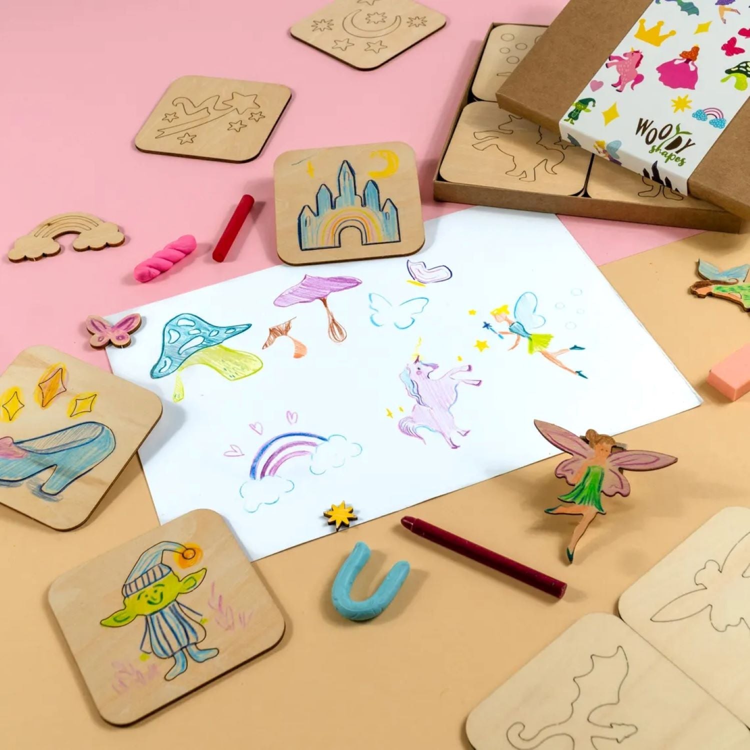 Fairy Tales Wooden Stencil Set for Kids Art & Craft Learning On Cliths