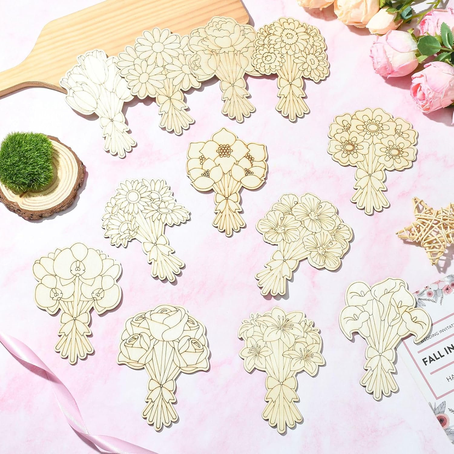 Buy Bouquet Flower Shape Wood DIY Art & Craft Base Pack of 24 Cliths
