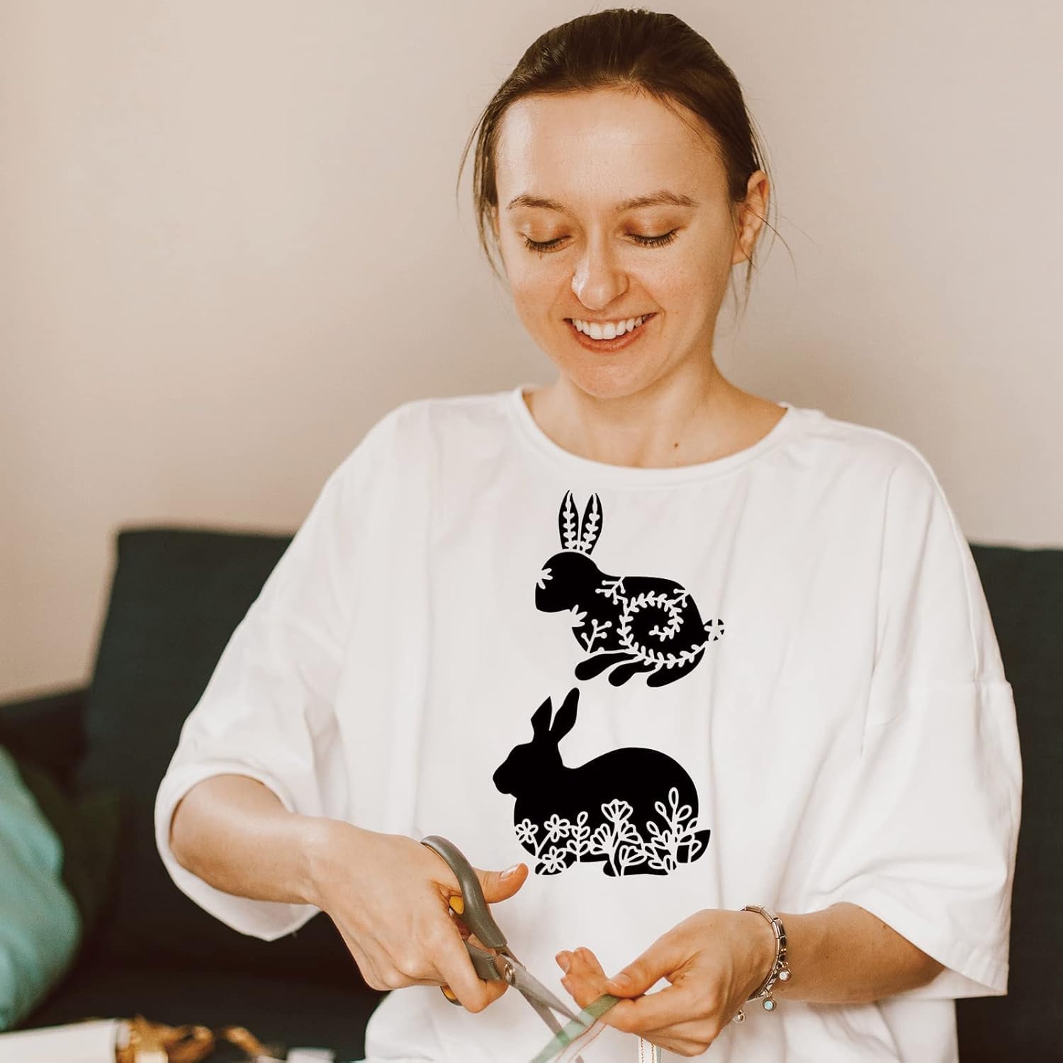 Buy Easter Rabbit Stencil Hpy Spring Bunny Flower Template on Cliths