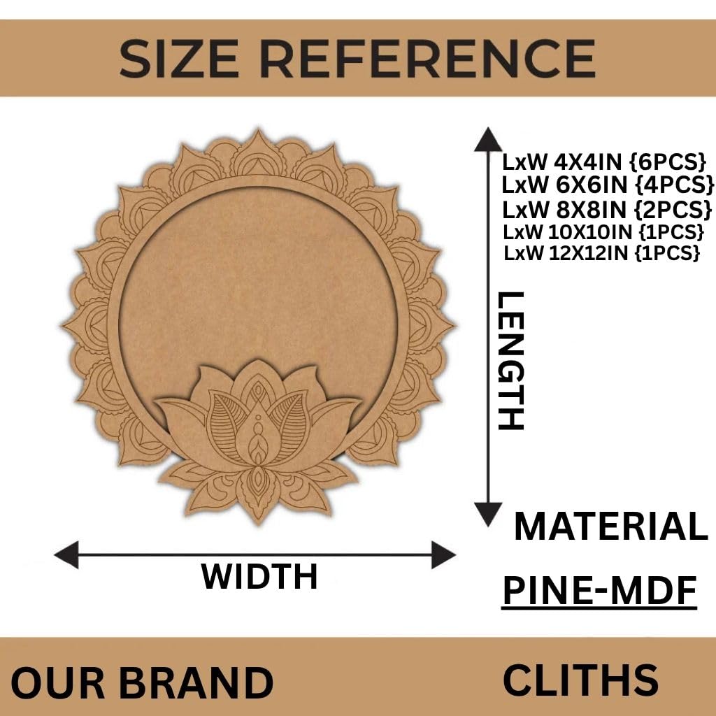 Buy Lotus Mandala Shape MDF Cutouts for DIY Art Craft Assorted Cliths