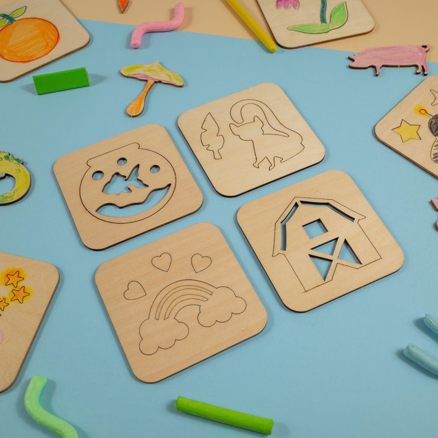 Jungle & Savannah Wooden Stencil Set for Kids Art & Learning On Cliths