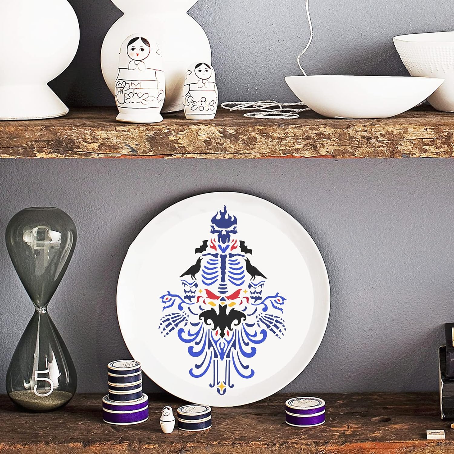 Buy 1Pcs Skeleton Stencil Haunted Mansion Crow Bat Pattern Cliths