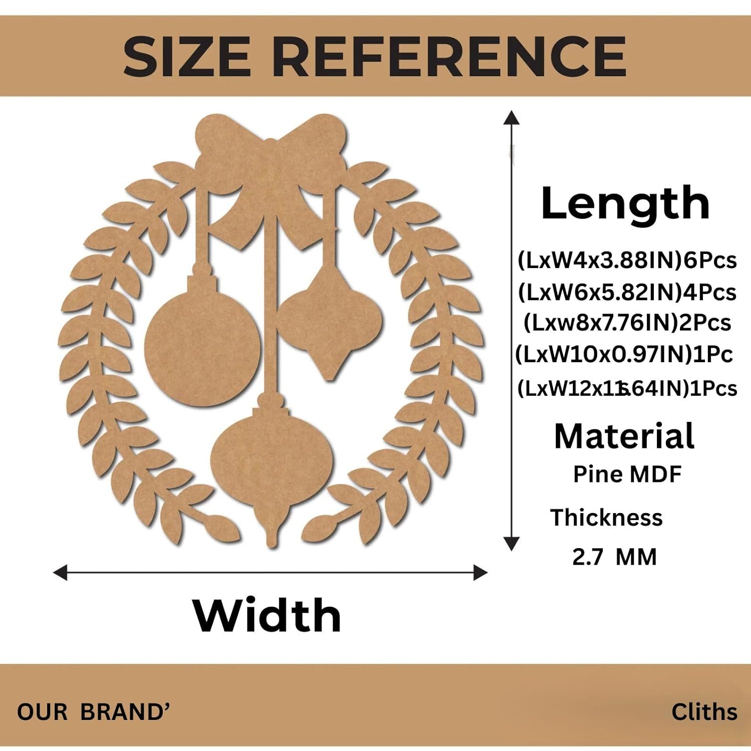 Buy Christmas Wreath MDF DIY Art & Craft Base Mixed Pack of 1 Cliths