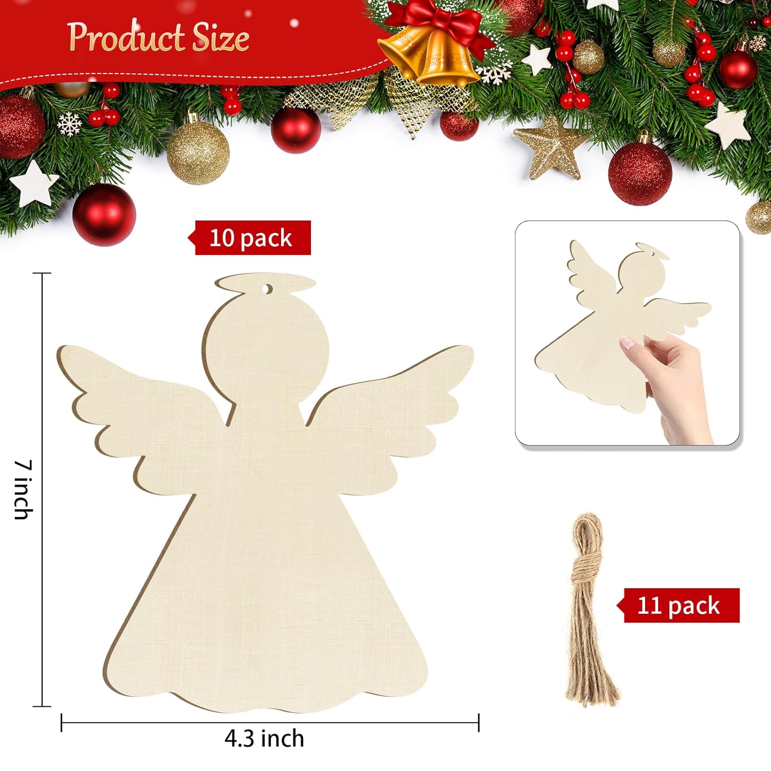 Buy 10 Pcs Christmas Wooden Ornaments to Paint Blank Angel on cliths ...