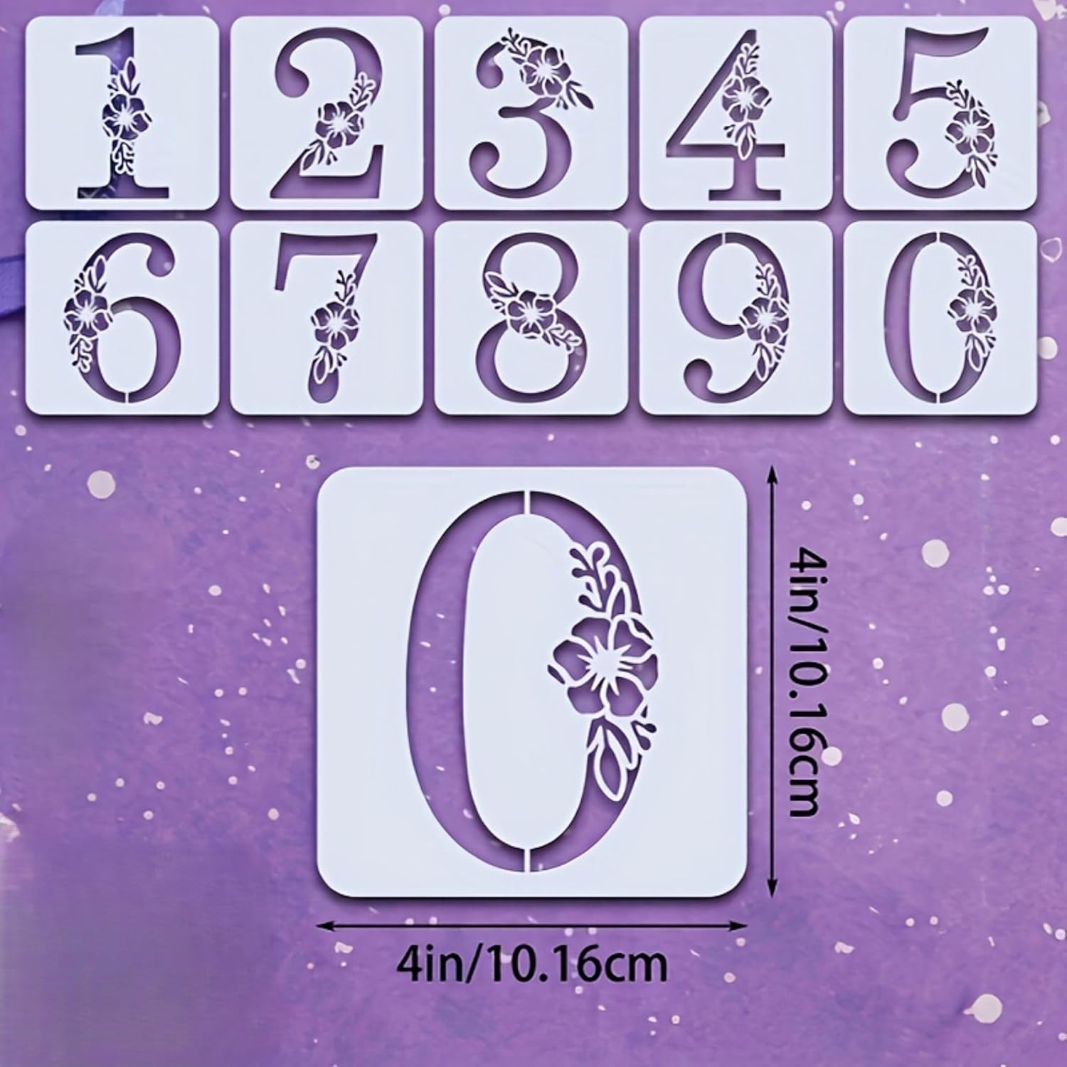 Buy Set 10 Pcs Numbers & Flowers Stencil Plastic Templates on Cliths