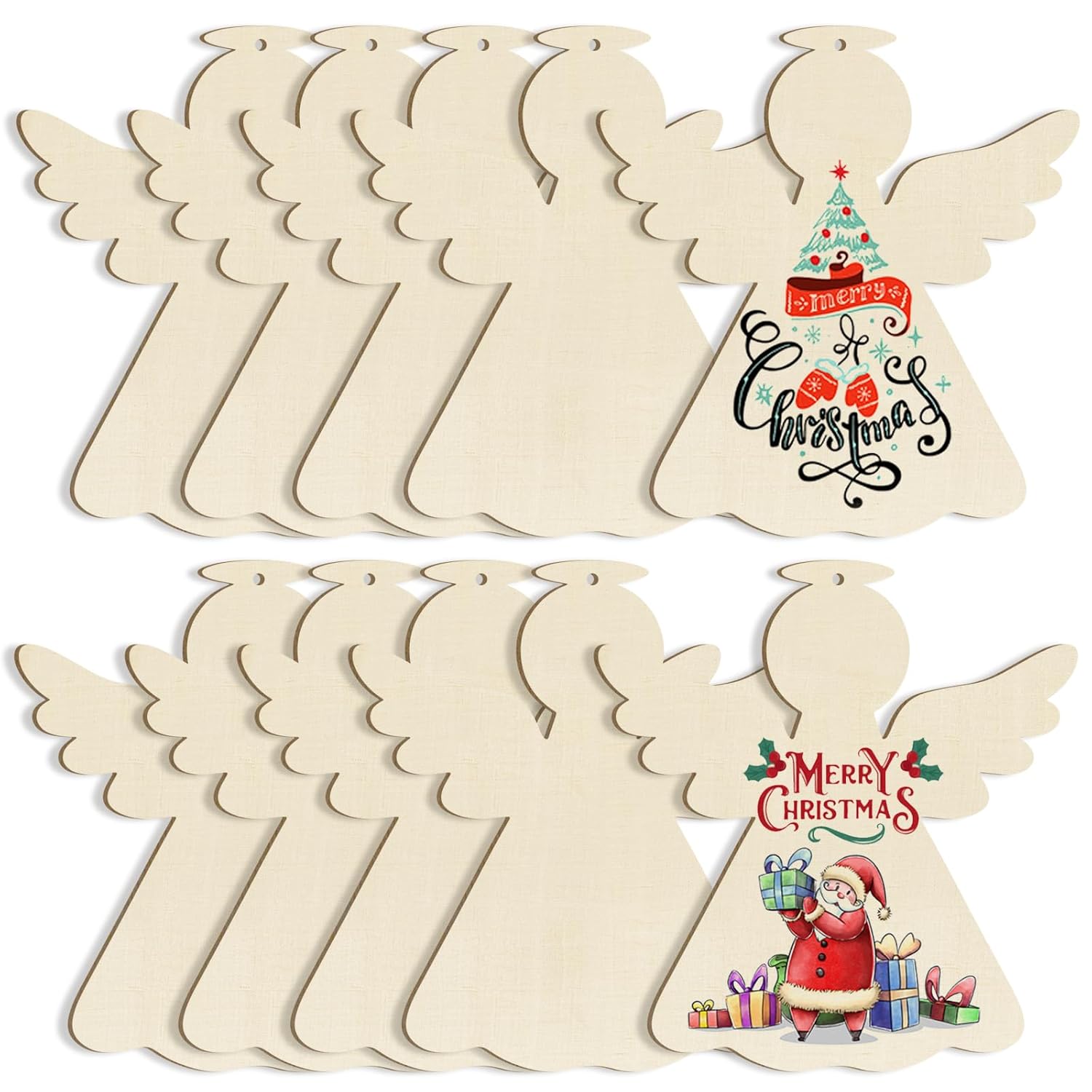 Buy 10 Pcs Christmas Wooden Ornaments to Paint Blank Angel on cliths ...