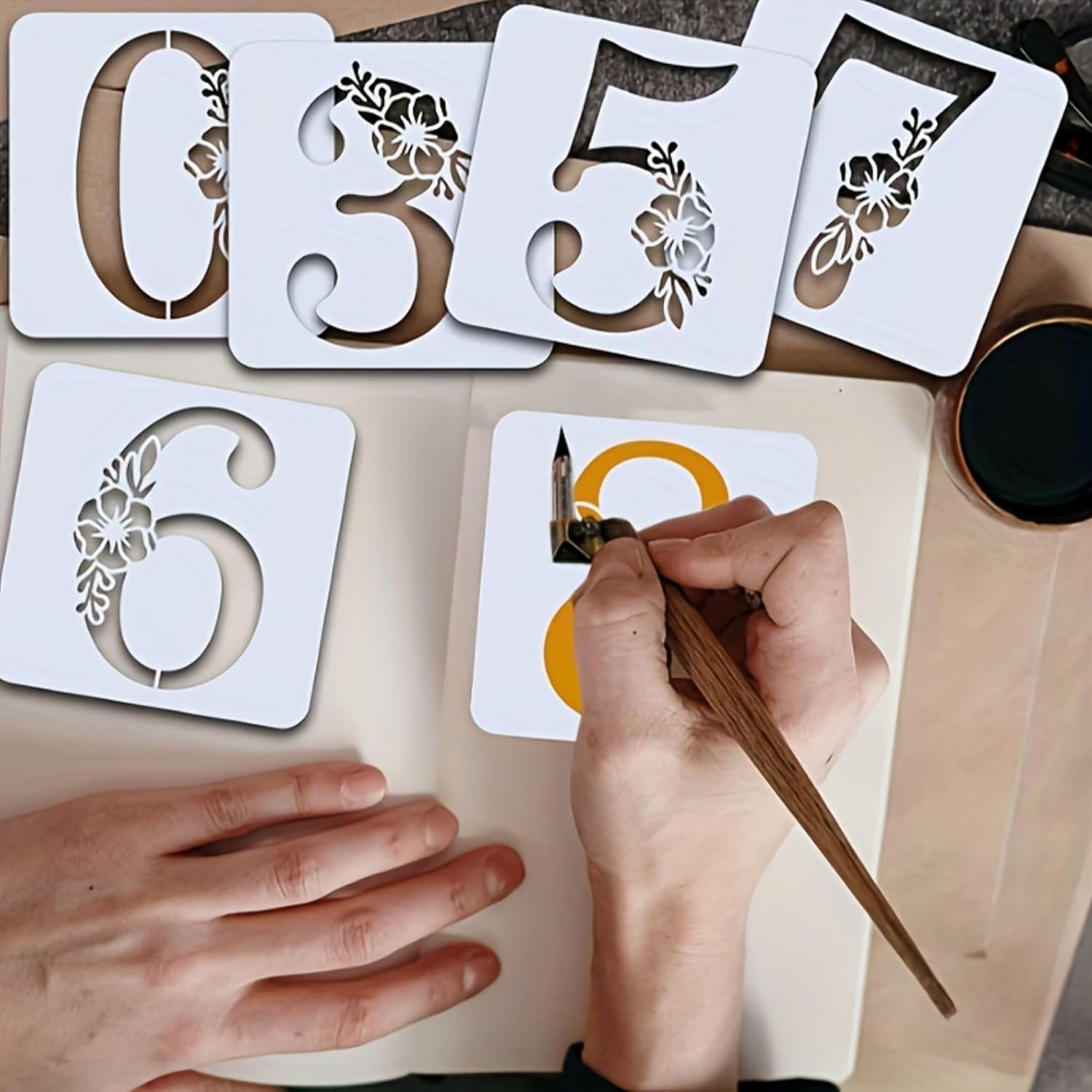 Buy Set 10 Pcs Numbers & Flowers Stencil Plastic Templates on Cliths