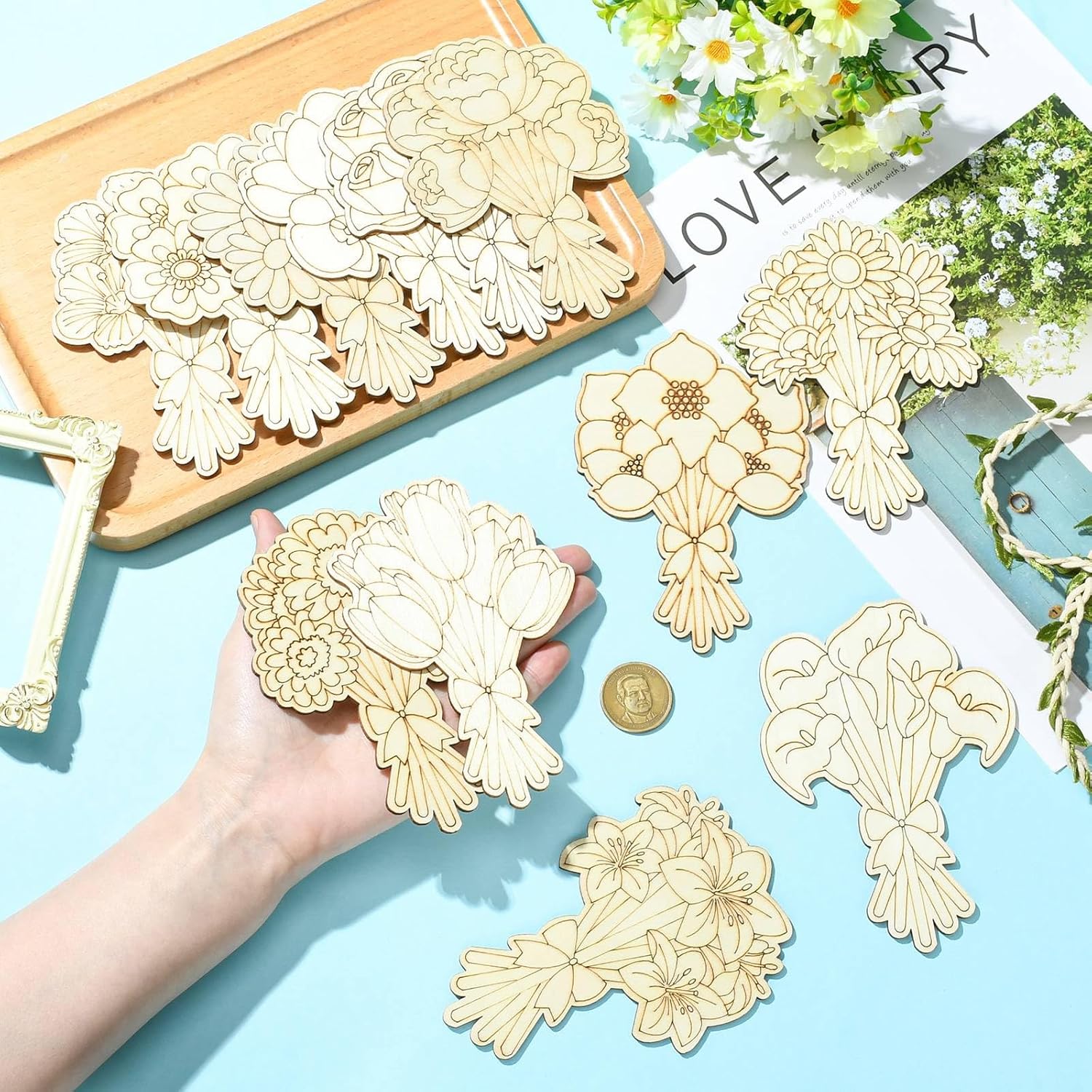 Buy Bouquet Flower Shape Wood DIY Art & Craft Base Pack of 24 Cliths
