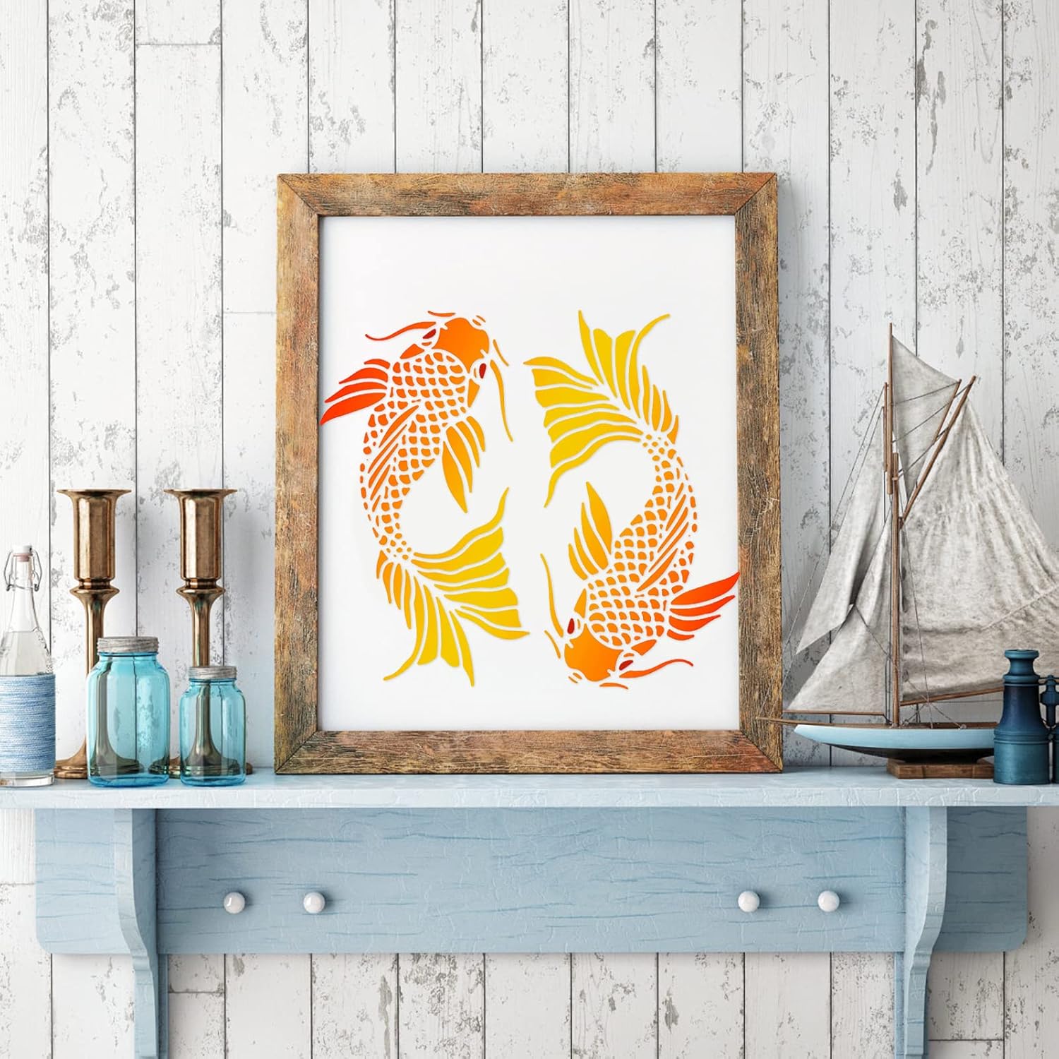 Buy 1Pcs Koi Fish Stencils Plastic Carp Drawing Painting Cliths