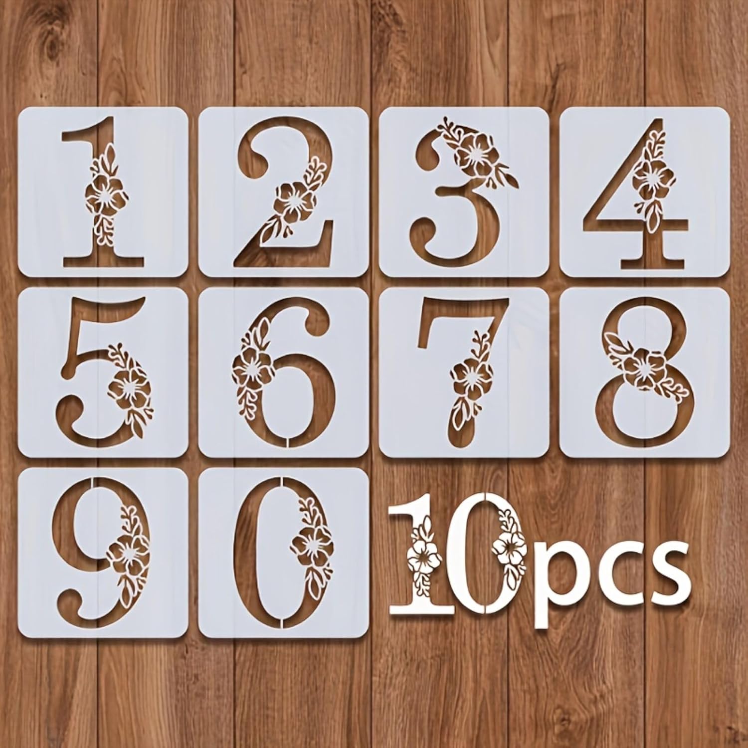 Buy Set 10 Pcs Numbers & Flowers Stencil Plastic Templates on Cliths