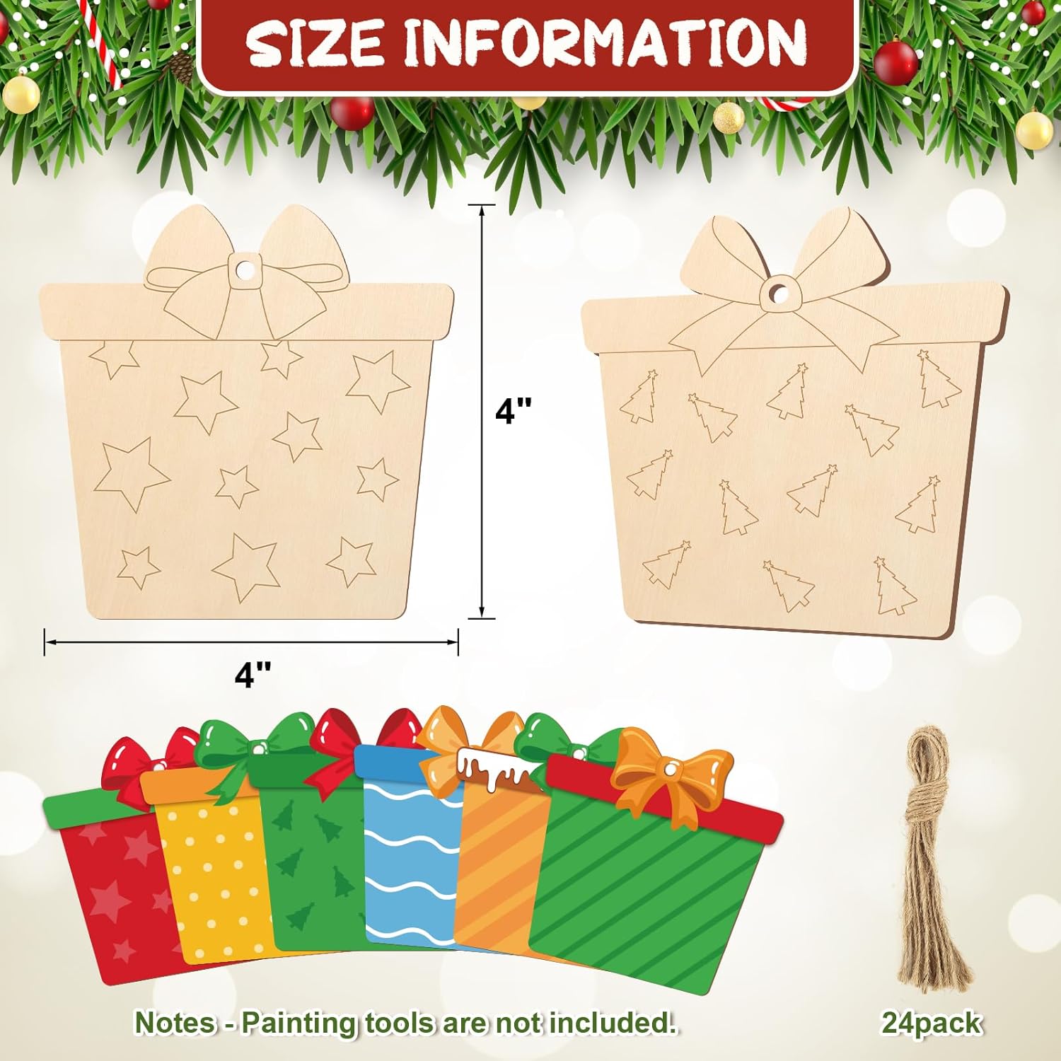 Buy Gift Box Shape Wood Cutouts for DIY Art & Craft Pack of 24 Cliths