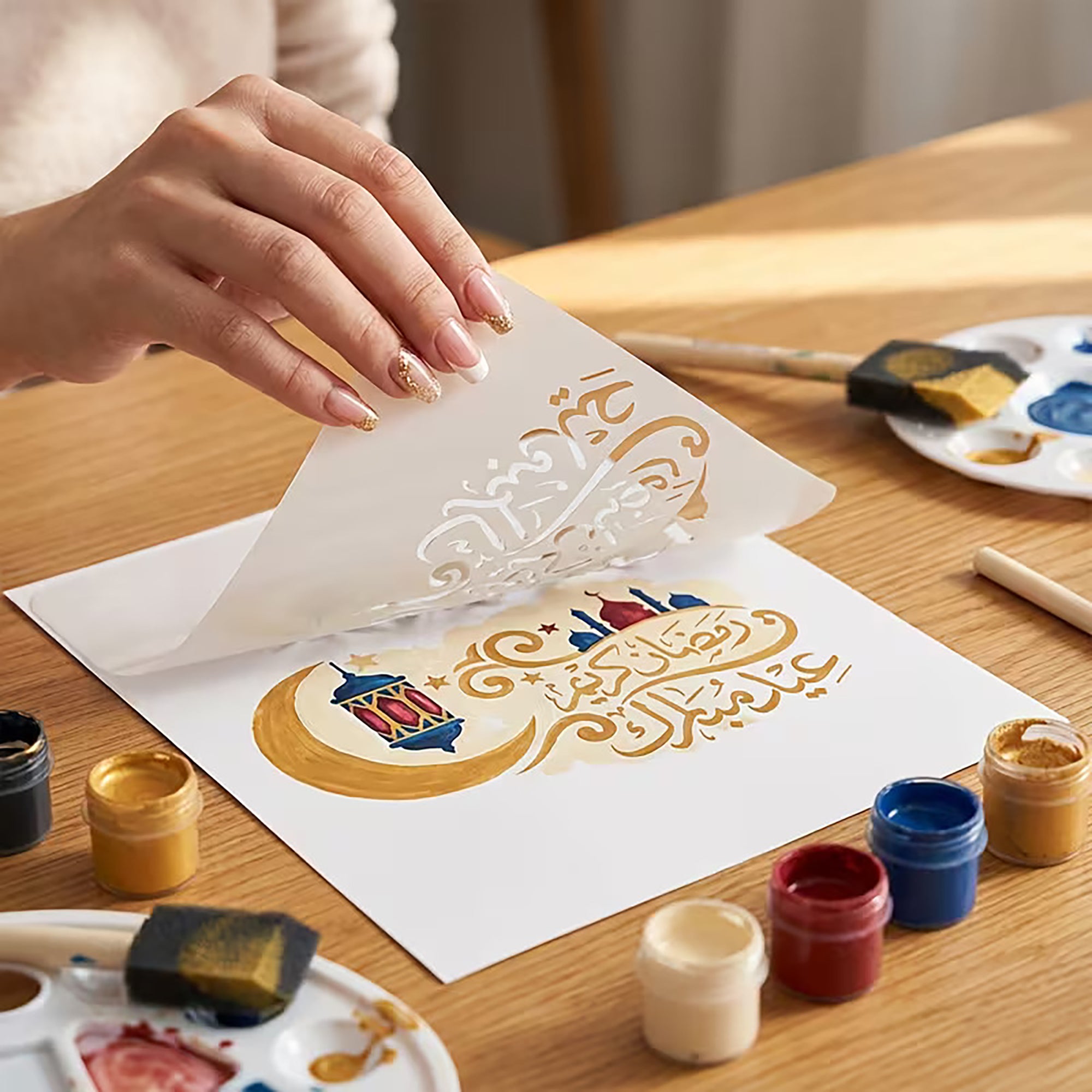 Buy Rectangle Plastic DIY Art & Craft Reusable Stencil for Ramadan ...