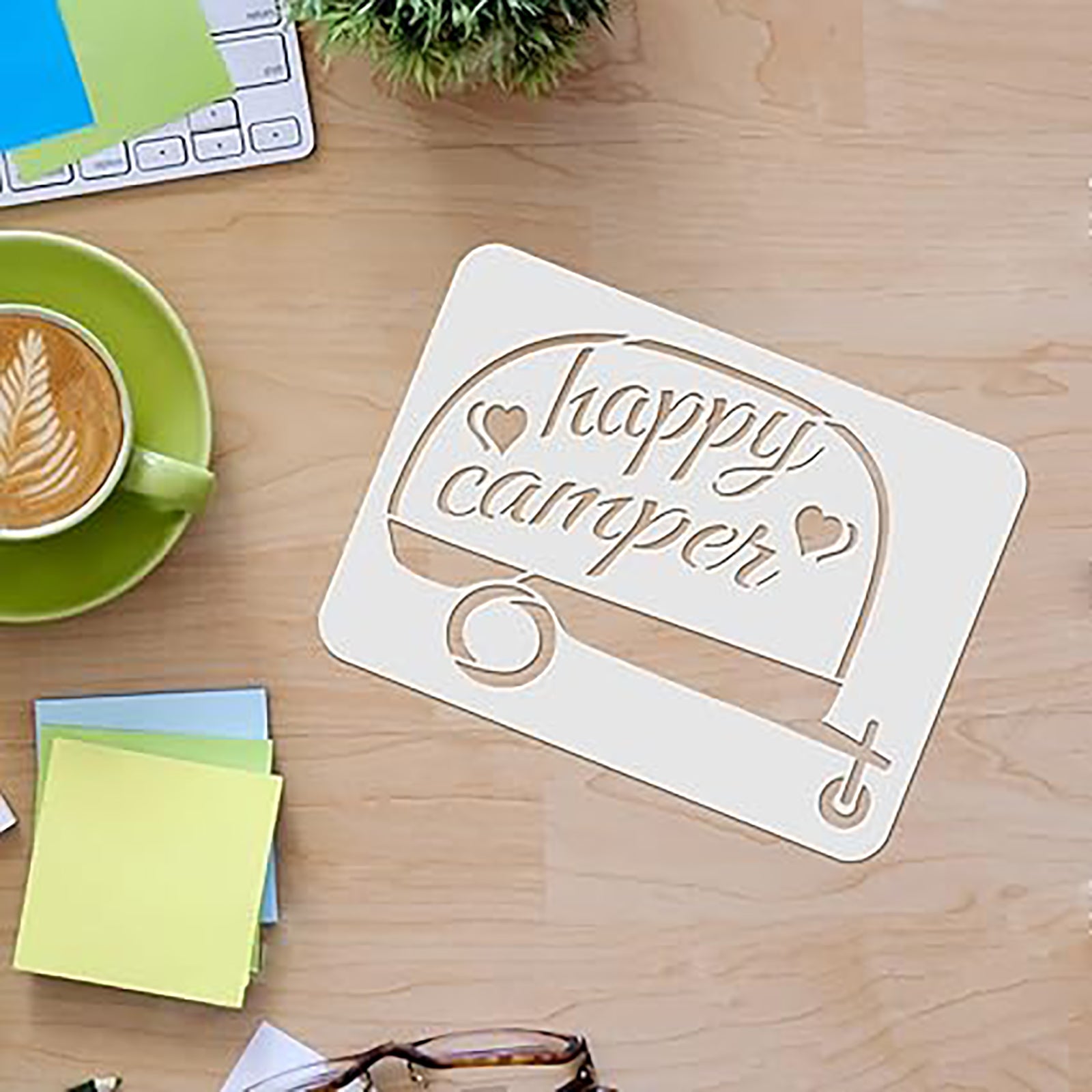 Buy Happy Camper Stencil Reusable Plastic Camper Template for On Cliths