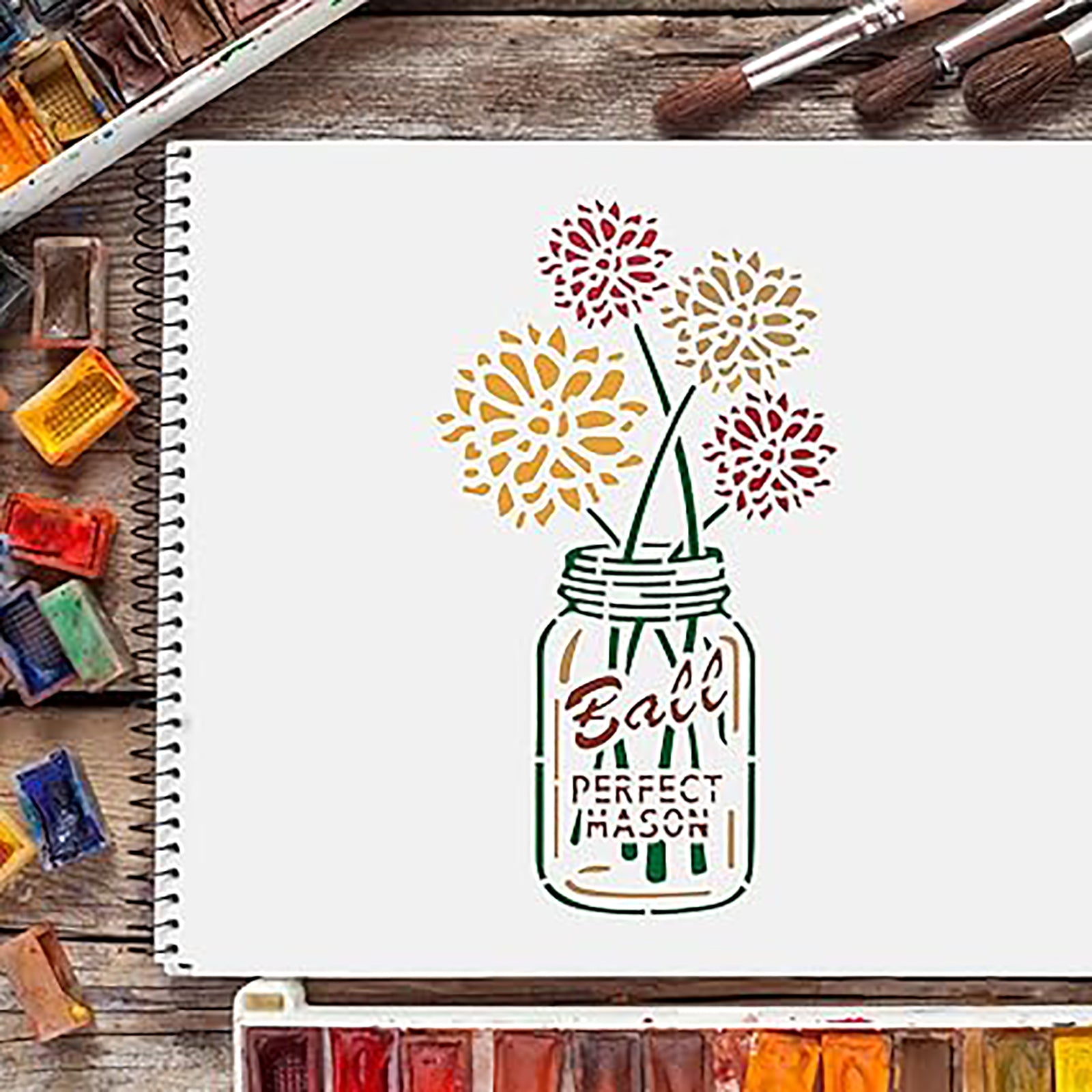 Buy Mason Jar Floral Stencil Reusable Plastic Flower Vase Template On ...