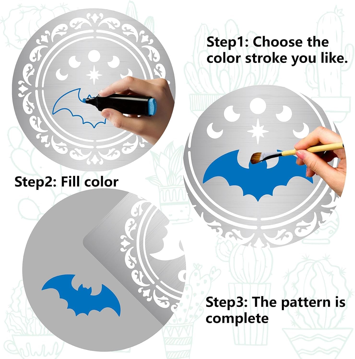 Buy Stainless Steel Moon Phase Bat Metal Stencil for DIY Art & Craft ...