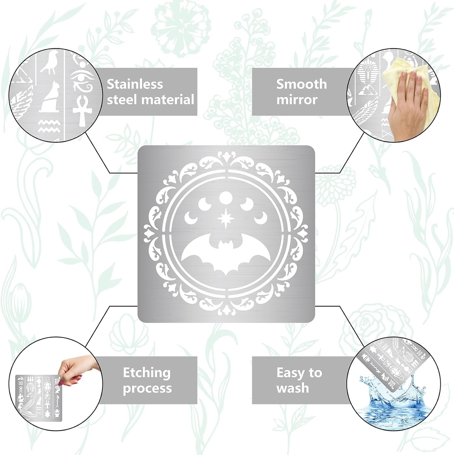 Buy Stainless Steel Moon Phase Bat Metal Stencil for DIY Art & Craft ...