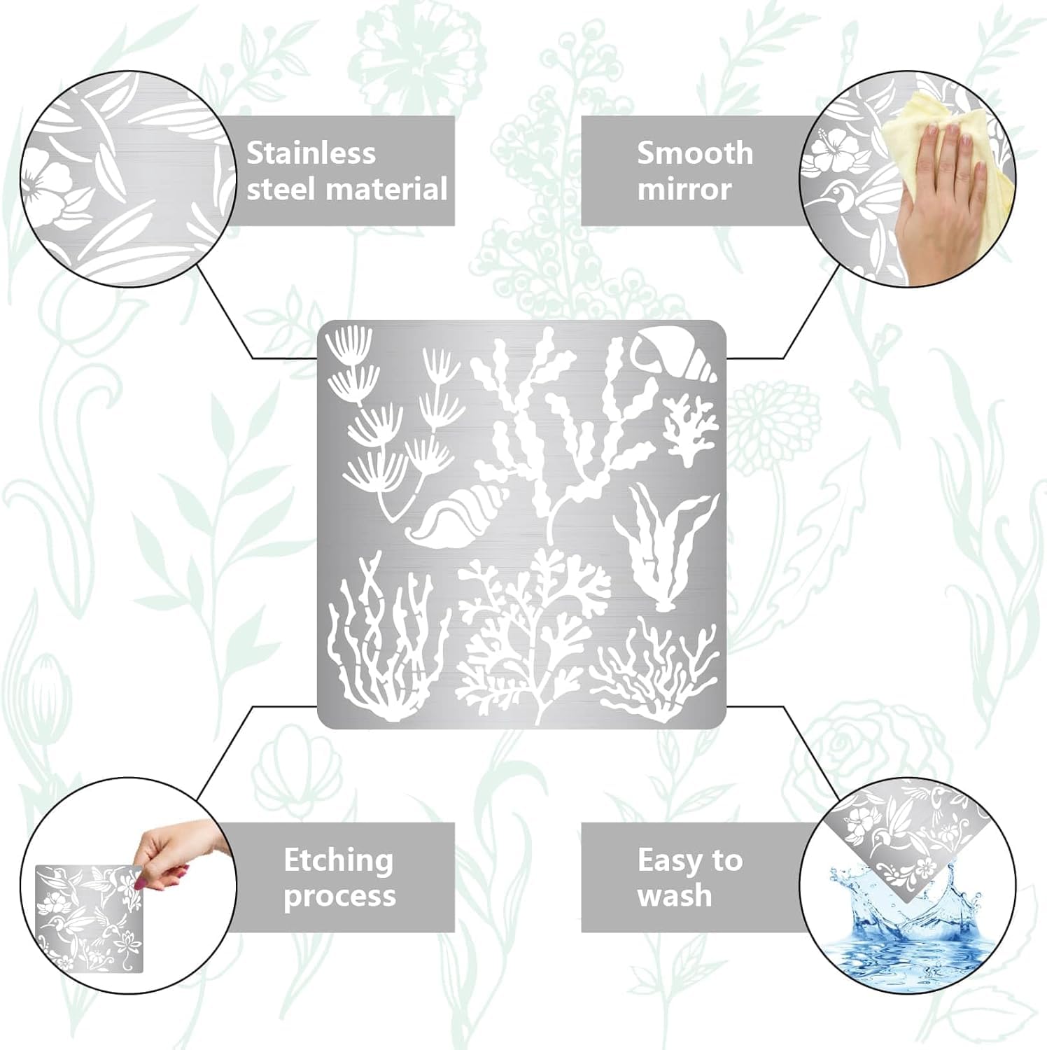 Buy Stainless Steel Metal Stencil for DIY Art & Craft | Seaweed Ocean ...