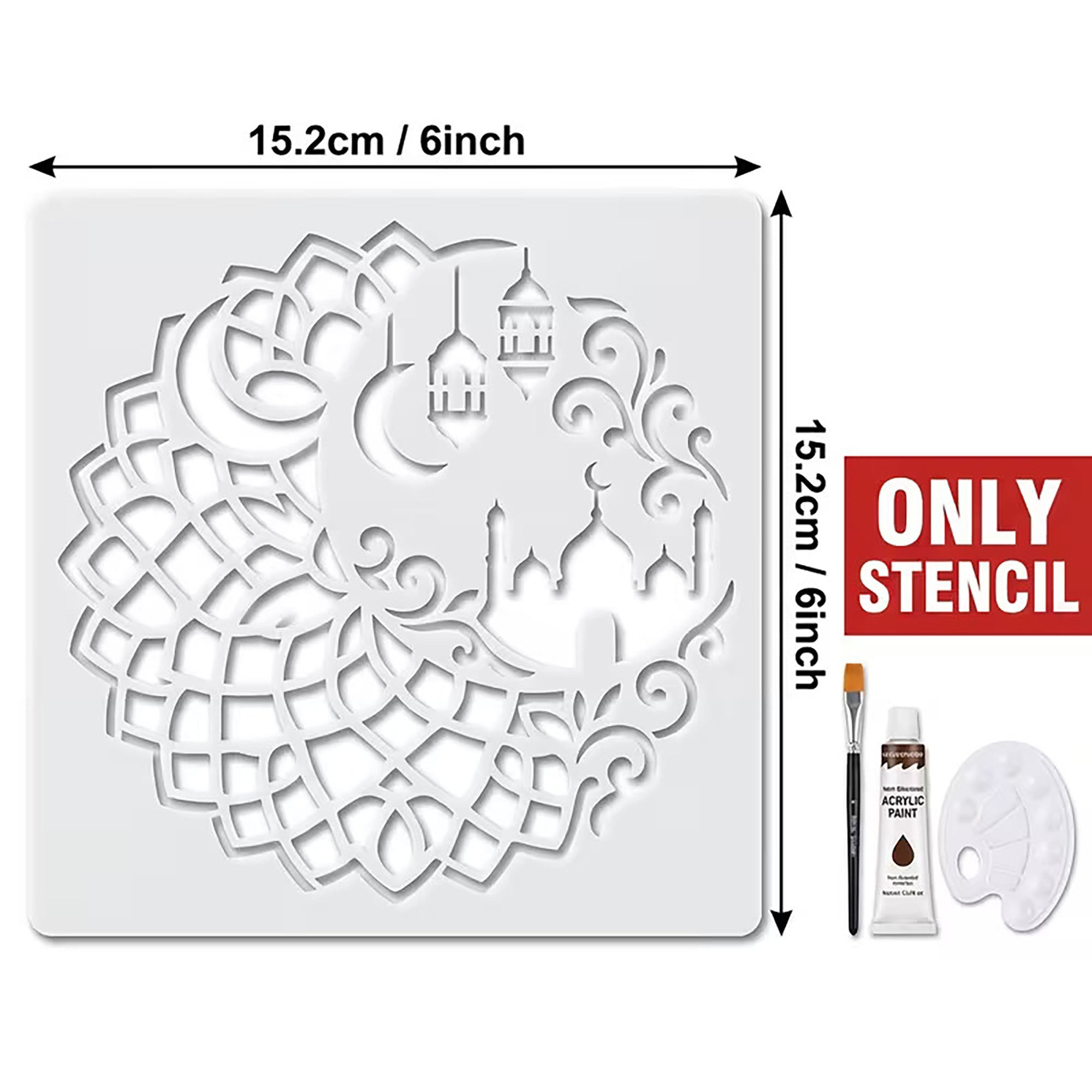 Buy Square Plastic DIY Art & Craft Mandala Eid Mubarak Stencil, On Cliths