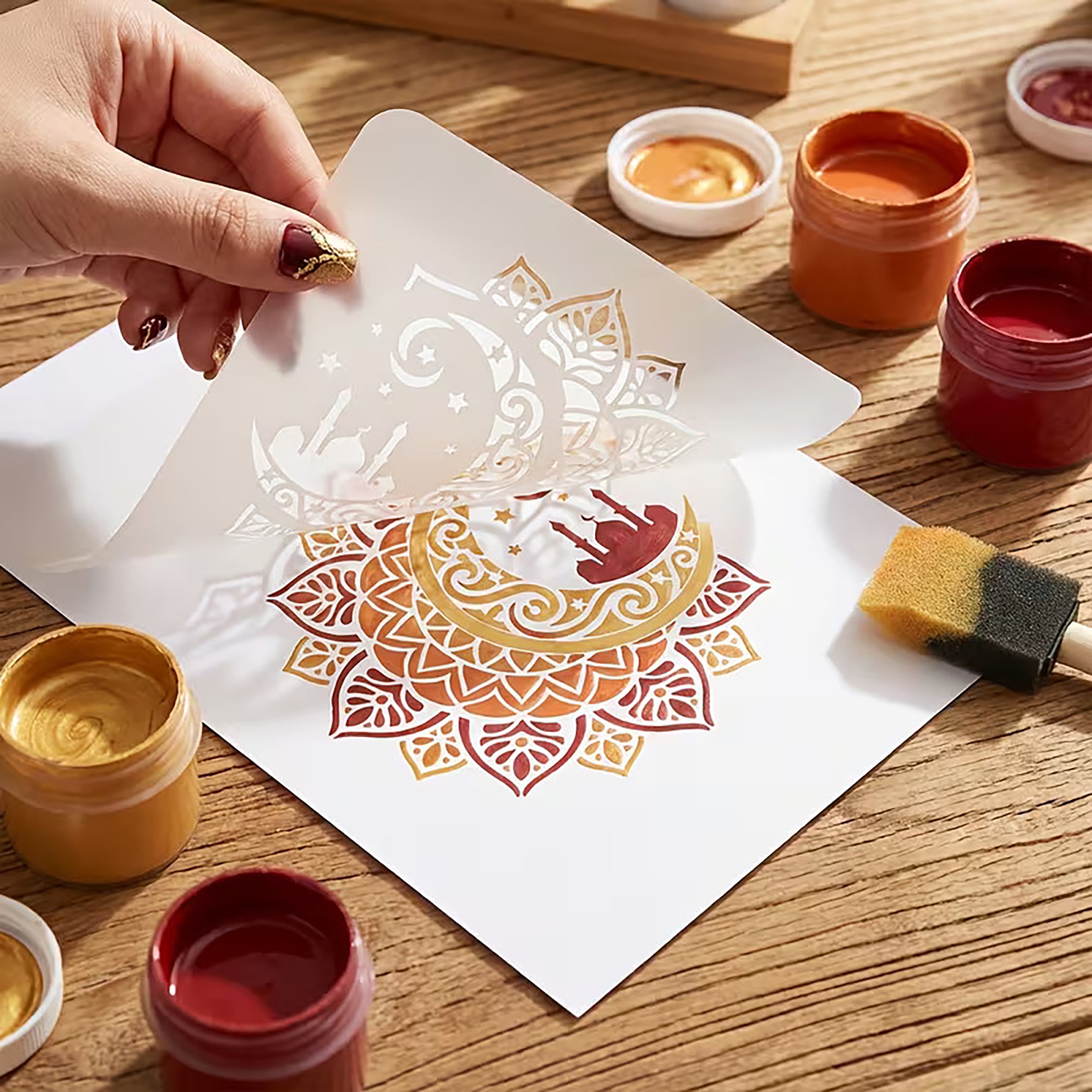 Buy Square Plastic DIY Art & Craft Mandala Eid Mubarak Stencil, On Cliths