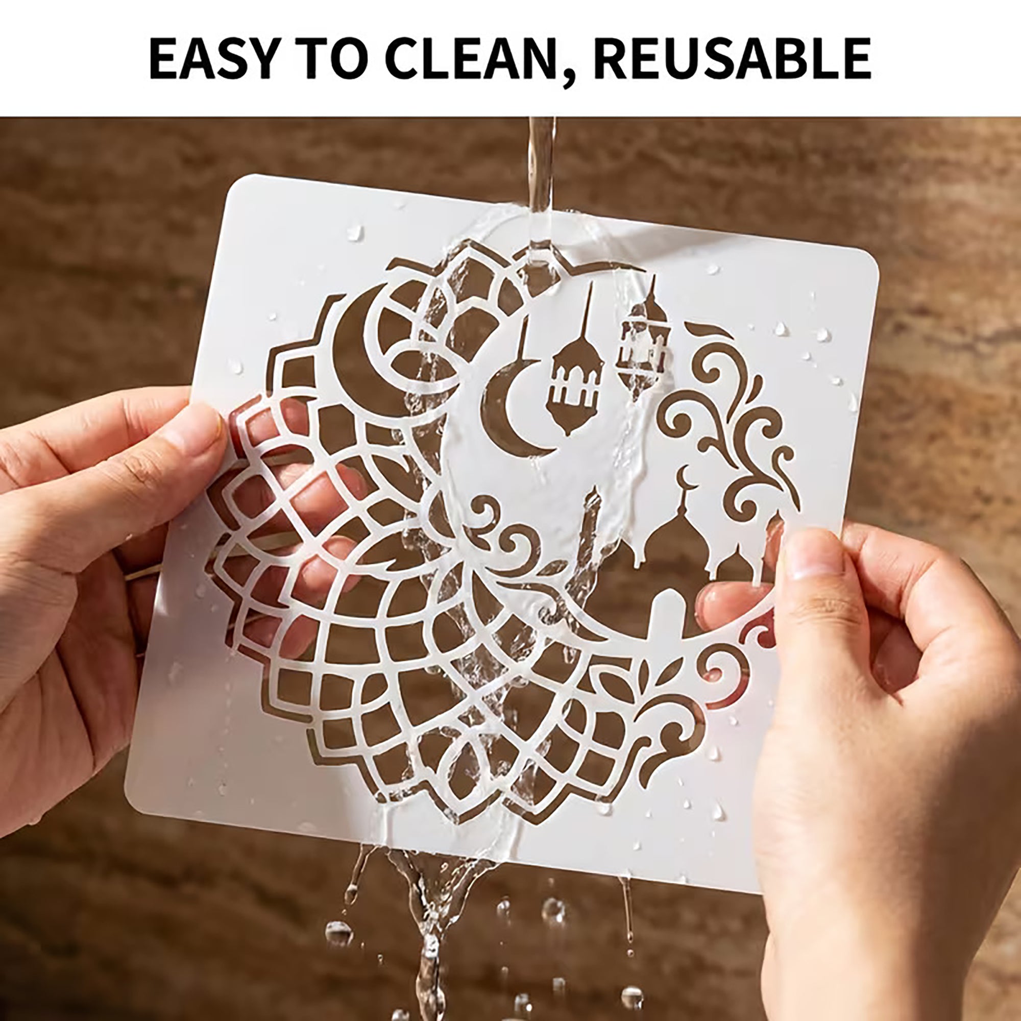 Buy Square Plastic DIY Art & Craft Mandala Eid Mubarak Stencil, On Cliths