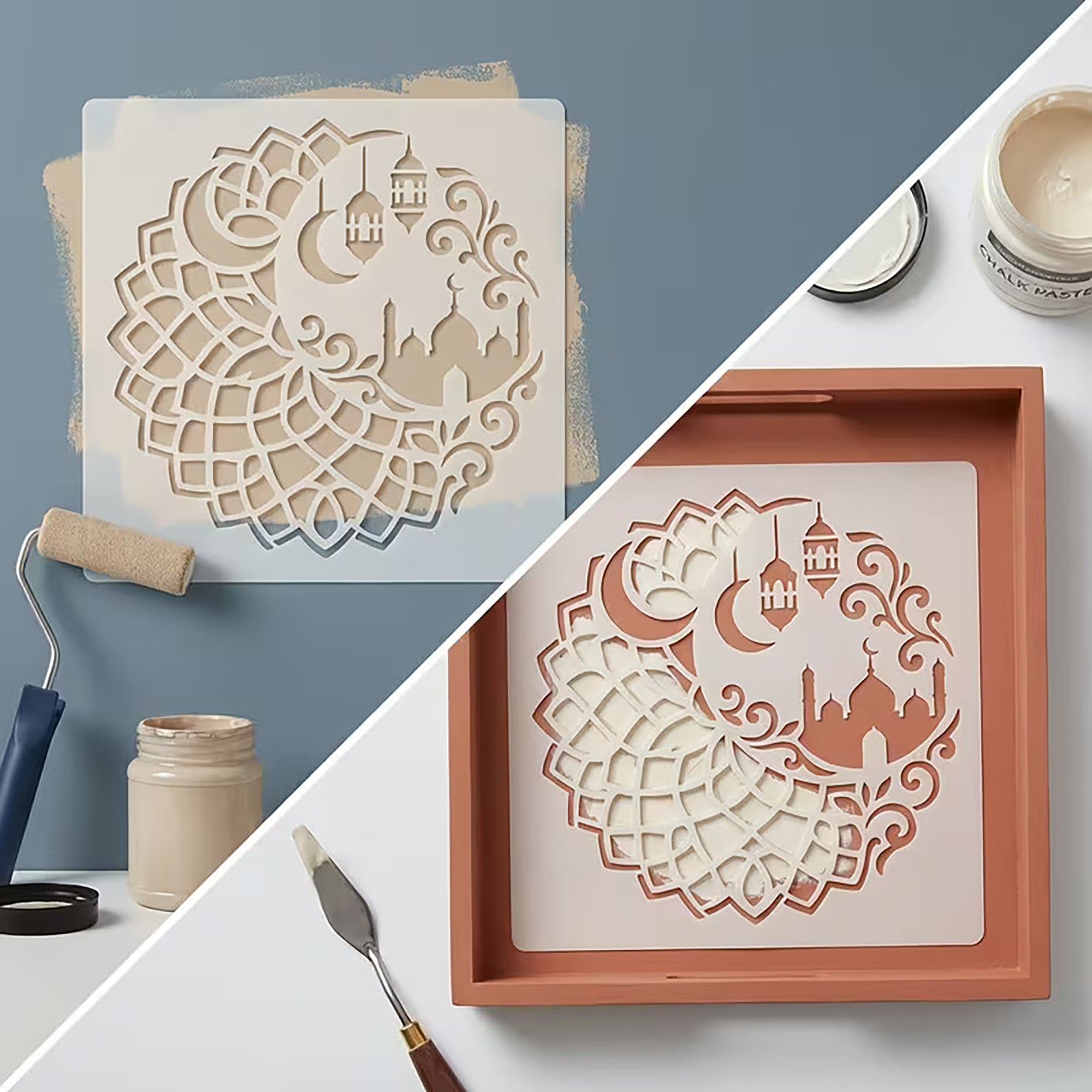 Buy Square Plastic DIY Art & Craft Mandala Eid Mubarak Stencil, On Cliths