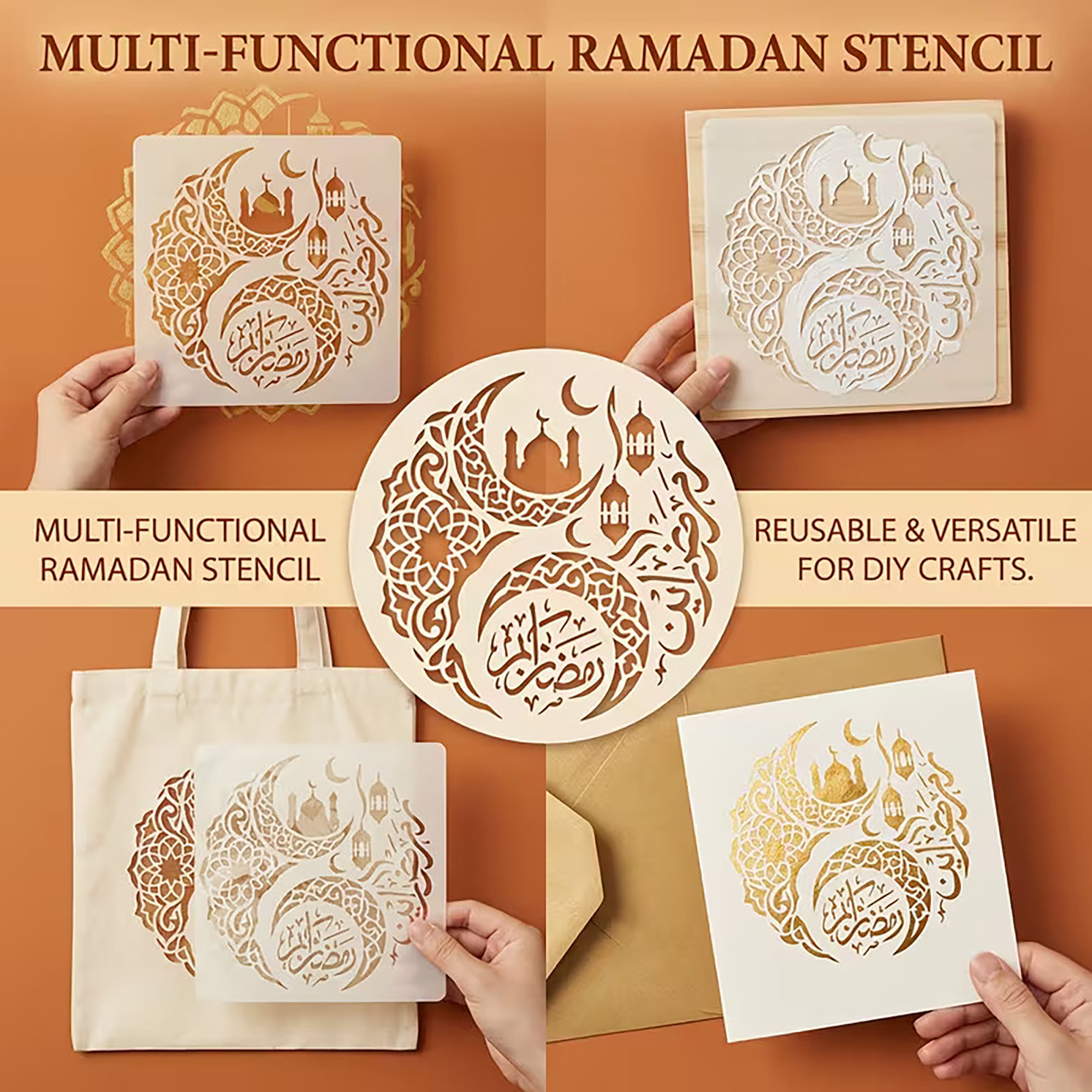 Buy Square Plastic DIY Art & Craft Mandala Eid Mubarak Stencil, On Cliths