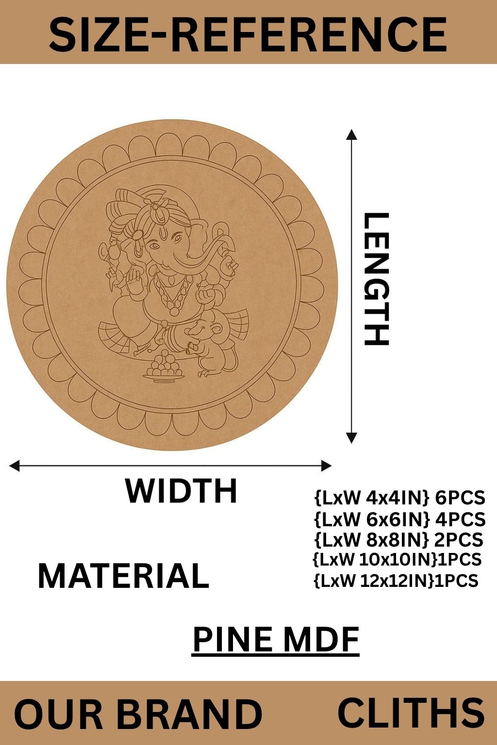 Buy Round MDF Pre-Marked Ganesha Base for DIY Art & Craft, On Cliths