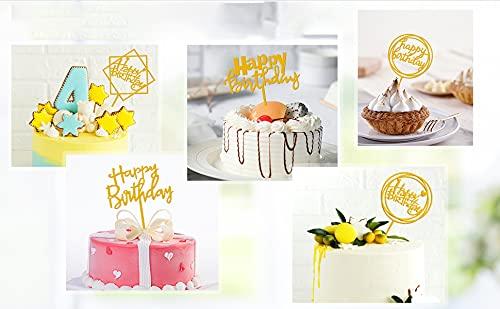 Cake Topper: Check Pack of 6 Gold Birthday Cake Topper Set, Acrylic ...